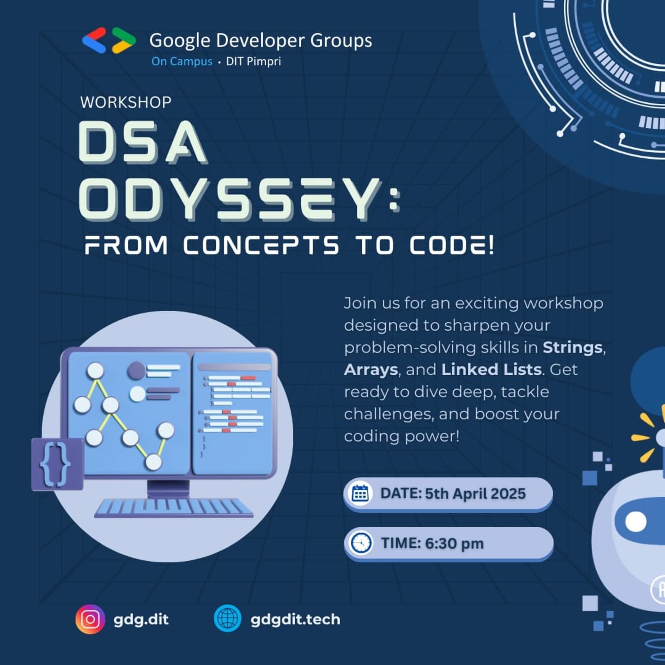 See DSA ODYSSEY at Google Developer Groups GDG on Campus Dr. D. Y. Patil Institute of Technology ...